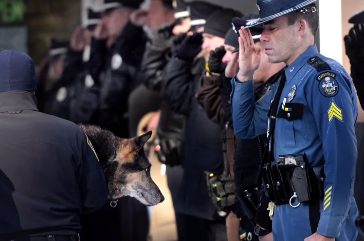 Police Officers Gather To Give Touching Goodbye To Their First K-9 Officer